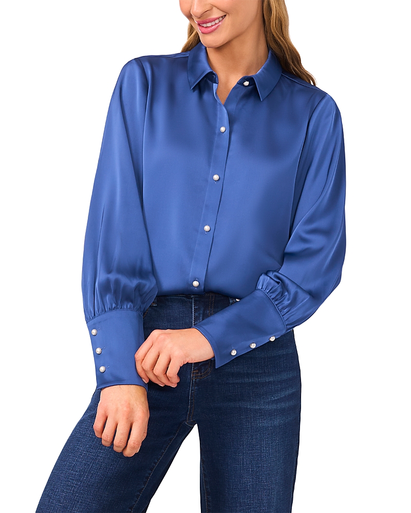 CECE DUPRAZ Cece Satin Faux Pearl Button Blouse